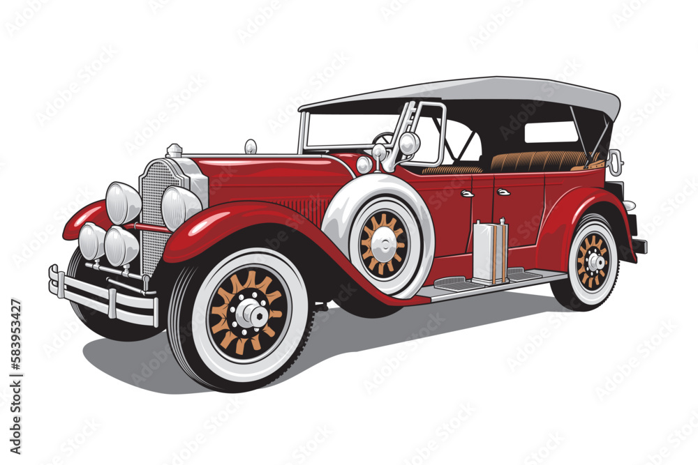 Vintage retro luxury car, 1920s American classic automobile isolated on ...