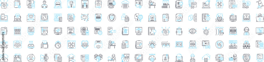 Digital security vector line icons set. Digital, security, cryptography ...