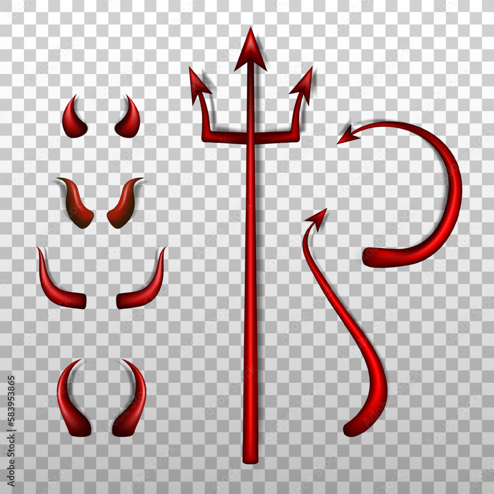 Vettoriale Stock Collection of realistic 3d devil costume elements ...