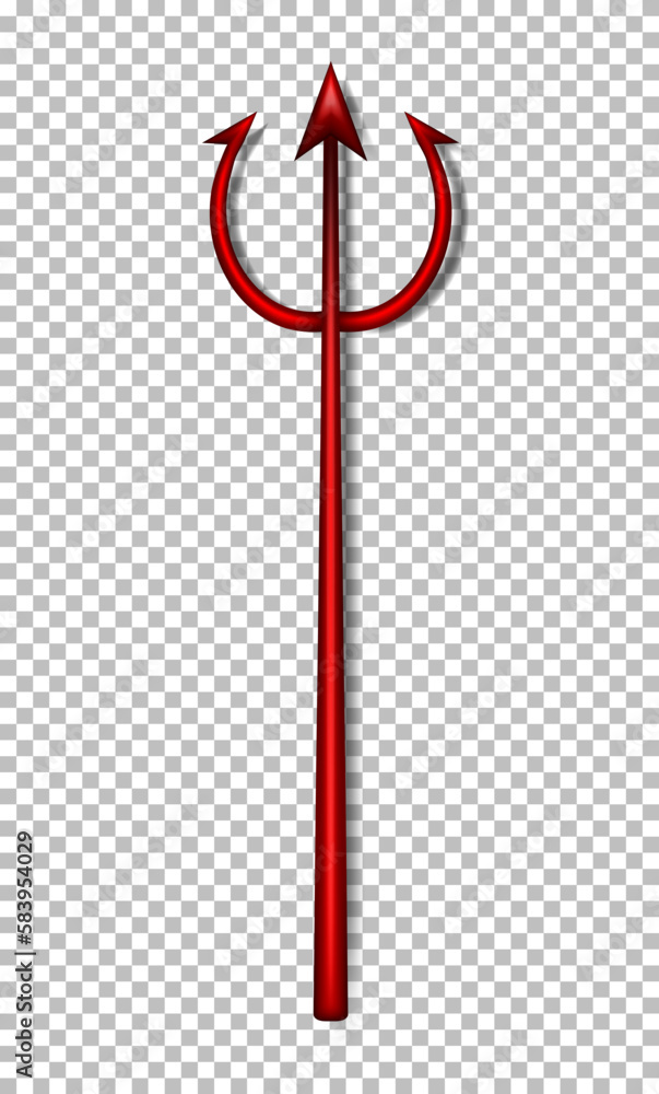 3d realistic bright red demon trident. Three dimensional bloody devil ...