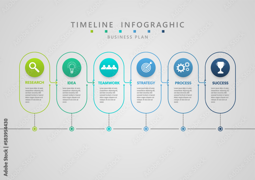 infographic business timeline process to success lines thin rounded ...