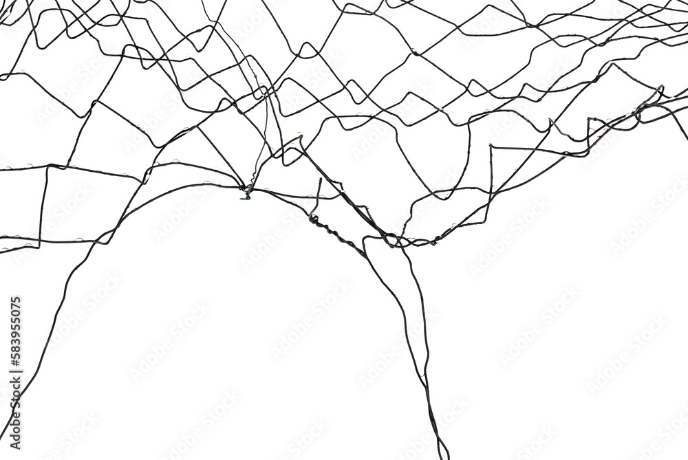 The texture of the metal mesh. Torn, destroyed, broken metal mesh on a ...