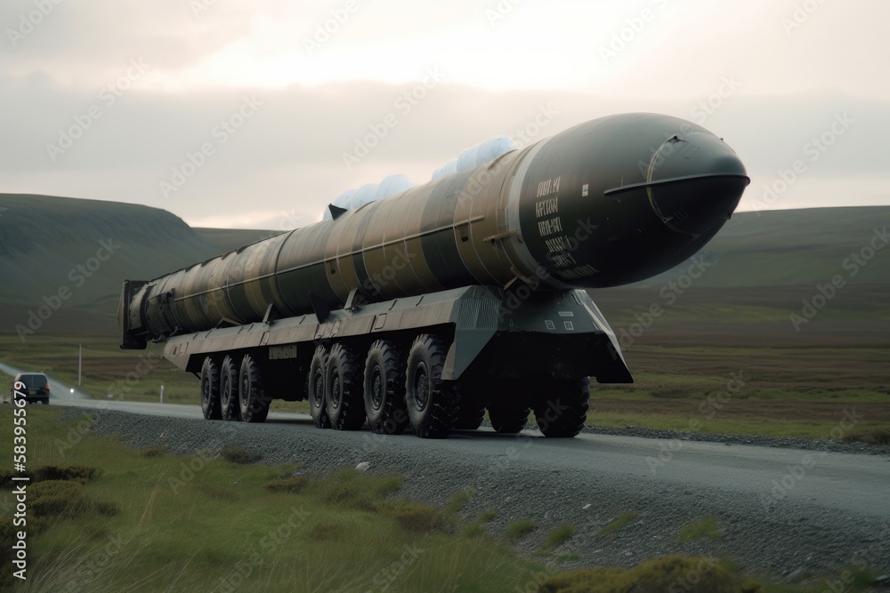 Intercontinental ballistic Missile launch, war, ICBM missile. Generative AI Technology Stock ...