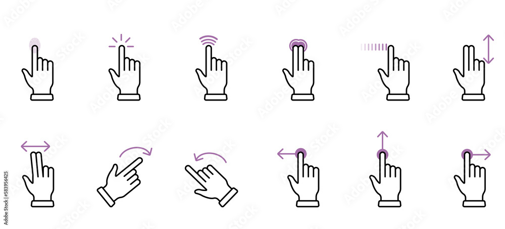 hand gestures icons sheet for the Touch screen of mobiles. Application ...
