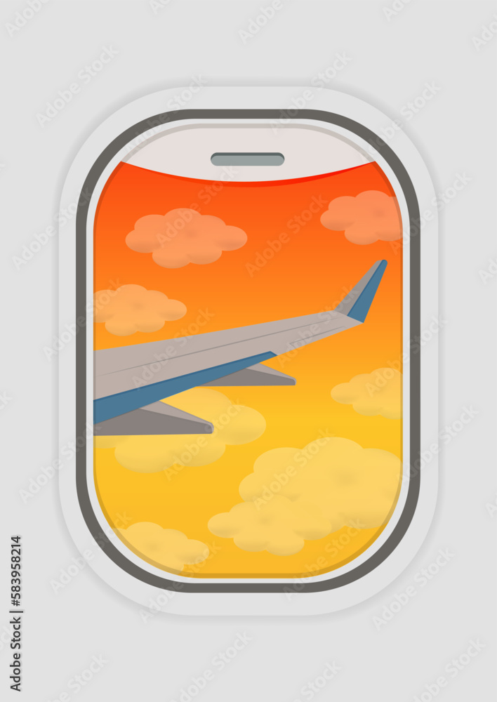 Airplane window view vector illustration. Plane wing view Stock Vector ...