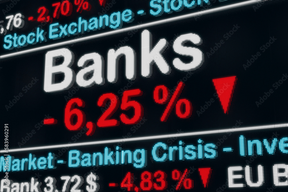 ภาพประกอบสต็อก Bank stocks moving down, global banking crisis. Trading ...