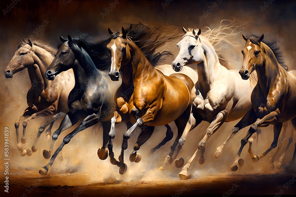 illustration paintings seven horses of successful unique wall paintings ...