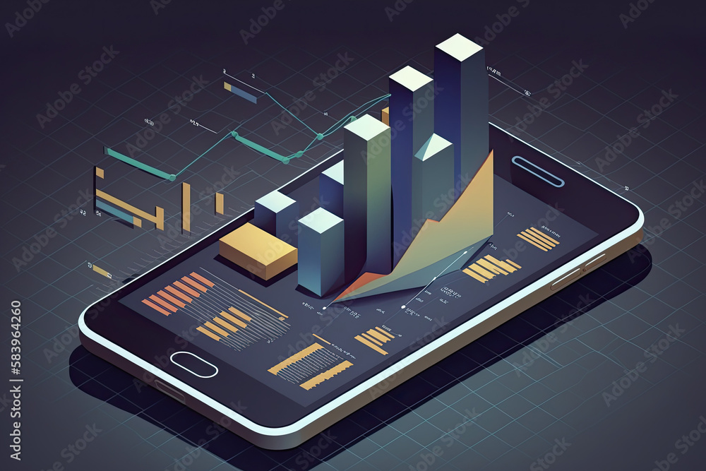 Big data analytics report. Infographic with graph and chart on abstract background. Distribution ...