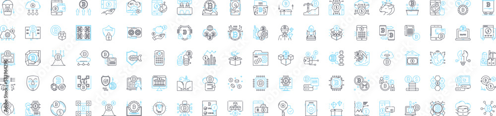 Crypto tech vector line icons set. Cryptocurrency, Blockchain, Mining ...