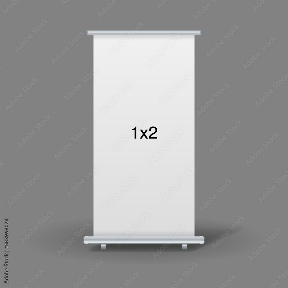 An empty standee or rollup banner display mockup on isolated white ...