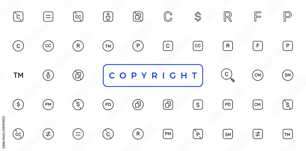 Licence and copyright sign set with trademark, creative commons, public ...