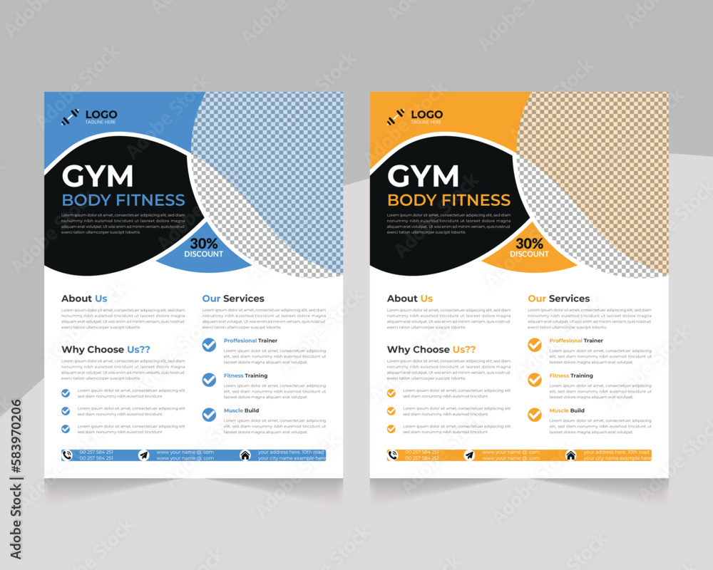 Abstract modern body building and gym body fitness flyer template ...