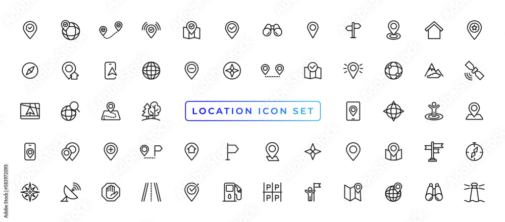 Location icons set. Navigation icons. Map pointer icons. Location ...