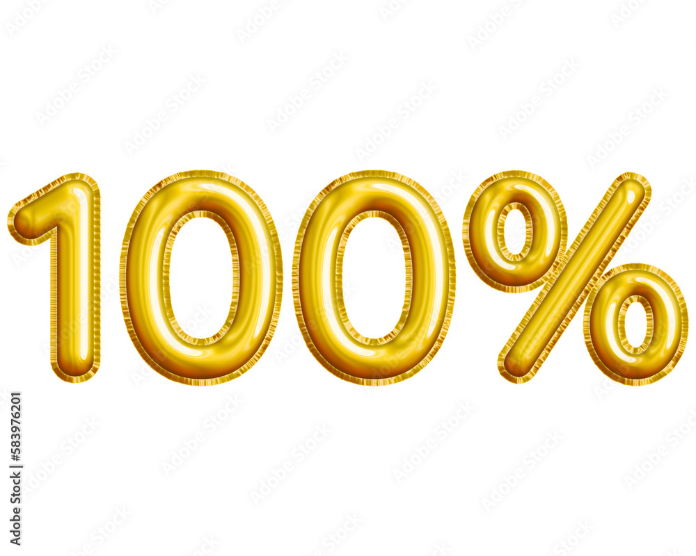 100% or One Hundred Percent 3D Gold Balloon. You can use this asset for ...