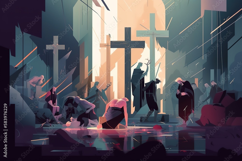 Biblical vector illustration series Way of the Cross or Stations of the ...