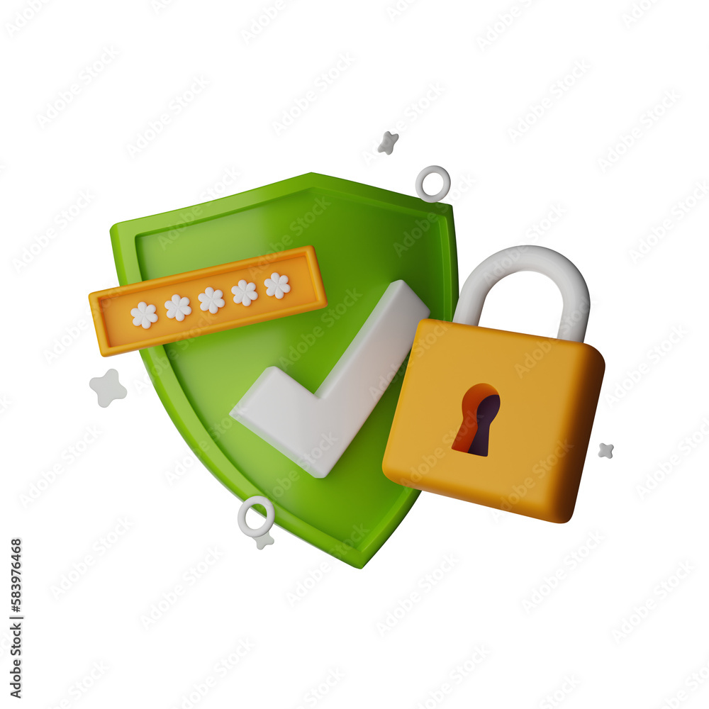 3d Shield Icon Lock Password Render Secure Concept Secret Personal Data Authentication