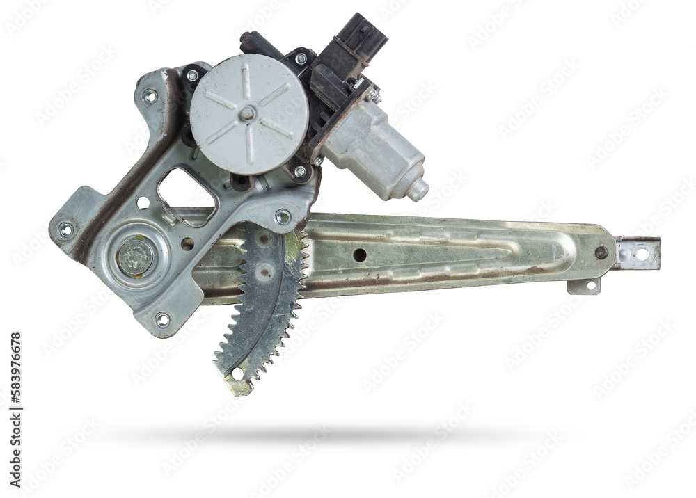 Electric window mechanism for a car on a white isolated background ...