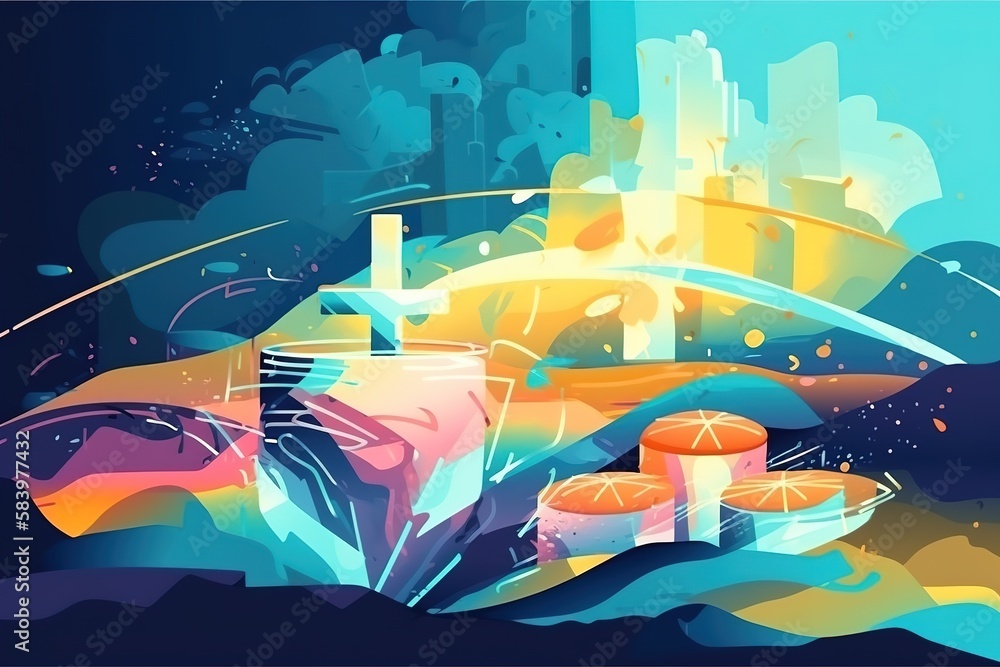 Fasting symbols of bread and water with of Jesus Christ on Calvary hill ...