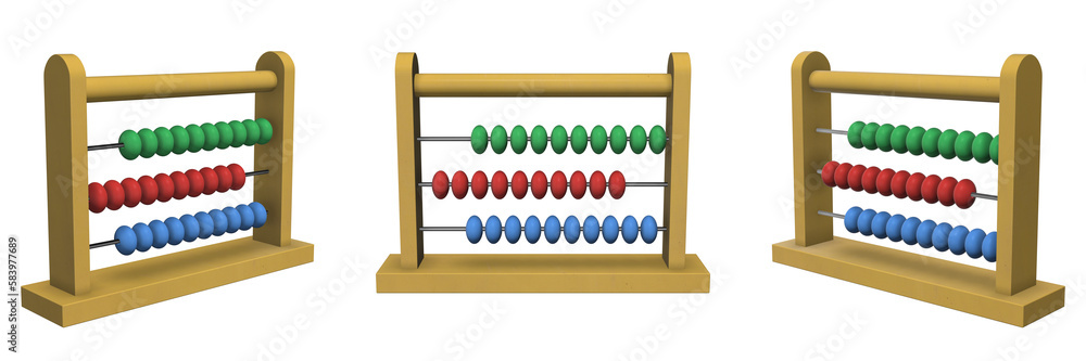 abacus on transparent background, left, front and right view (3d render ...