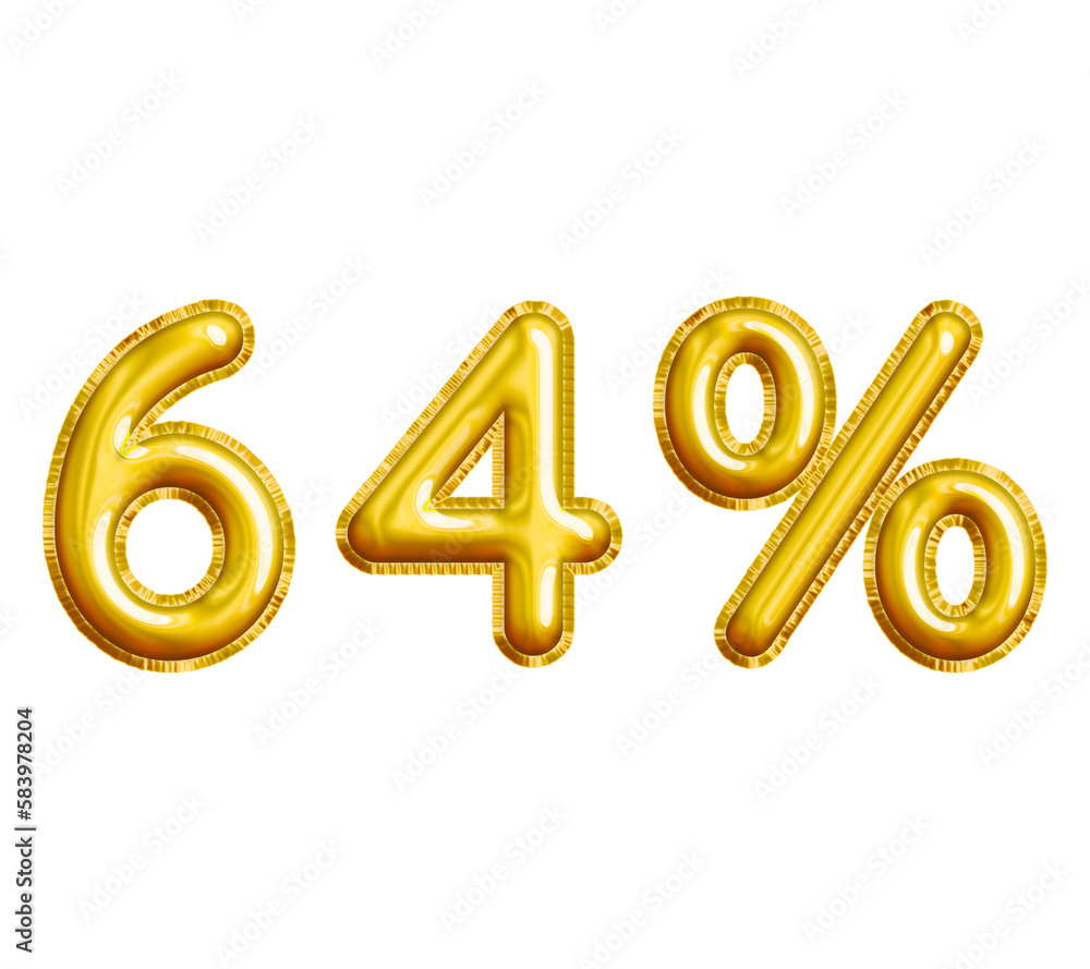 64% or Sixty-four Percent 3D Gold Balloon. You can use this asset for ...