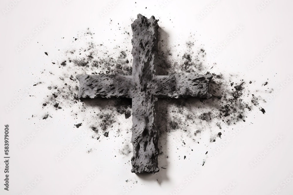 Cross made of ashes, Ash Wednesday, Lent season vintage abstract ...