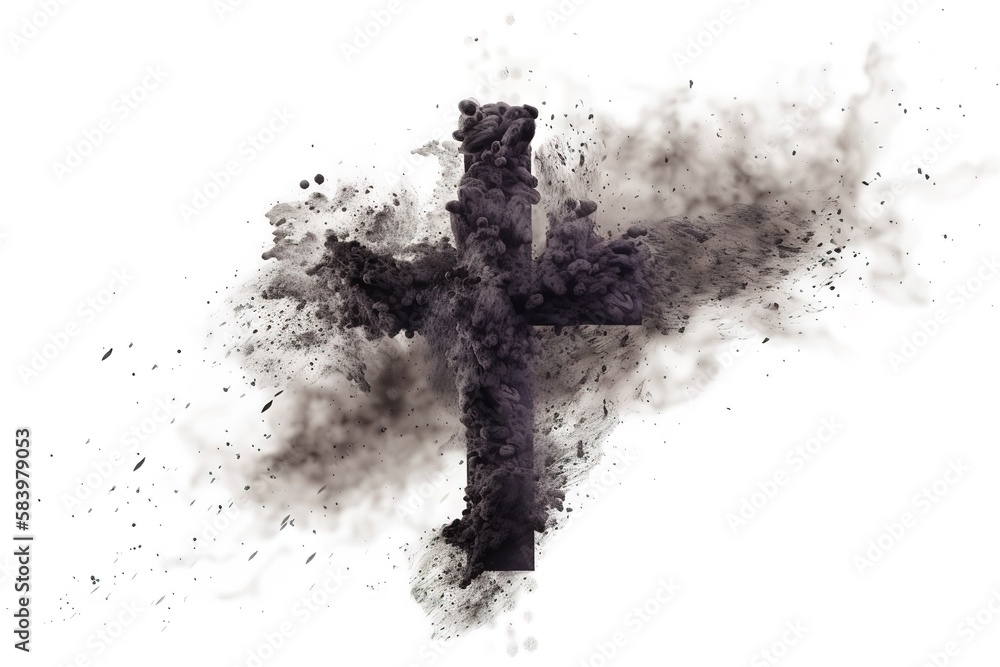 Cross made of ashes, Ash Wednesday, Lent season vintage abstract ...