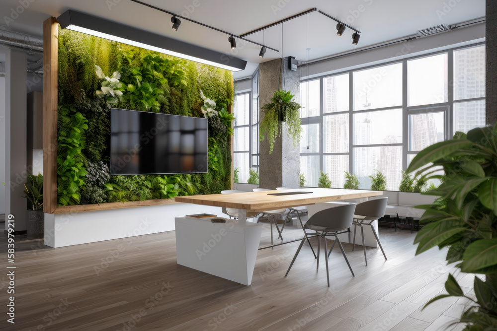 Eco-friendly Office Meeting Room interior with Biophilic Design ...