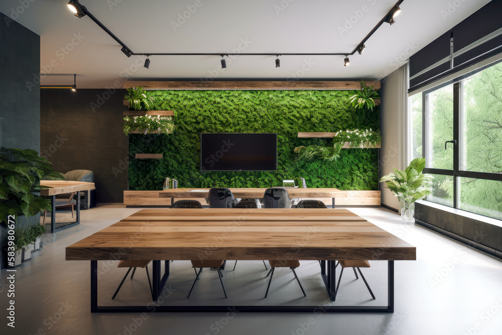 Eco-friendly Office Meeting Room interior with Biophilic Design ...