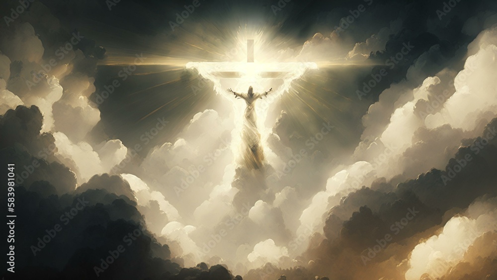Resurrection, Glowing Cross among the Clouds, Risen Jesus, Ascension to ...