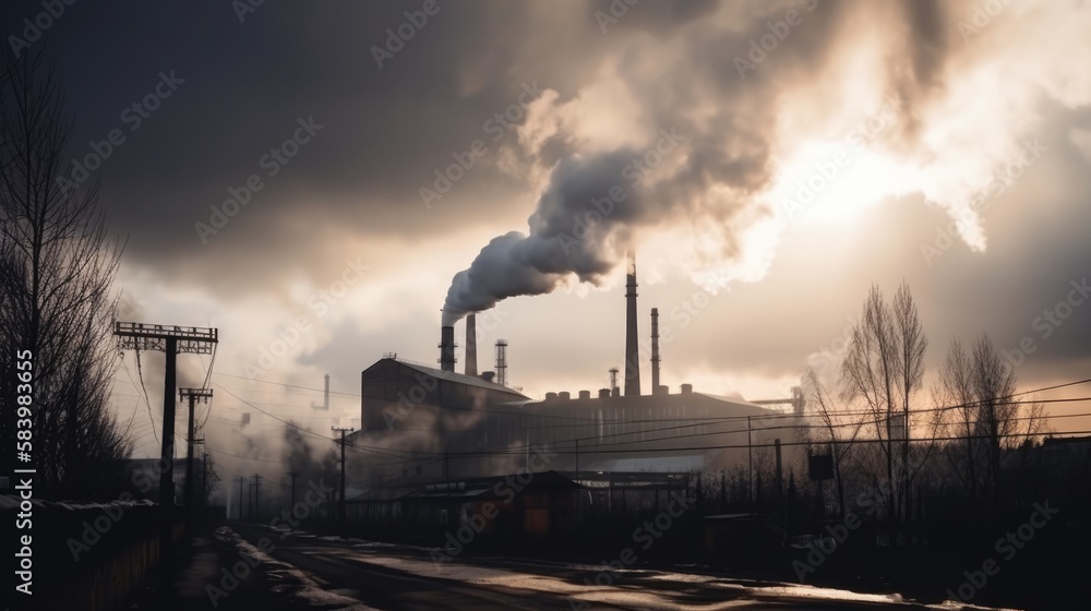 Massive Factory Polluting the Air with Toxic Smoke. Generative ai ...