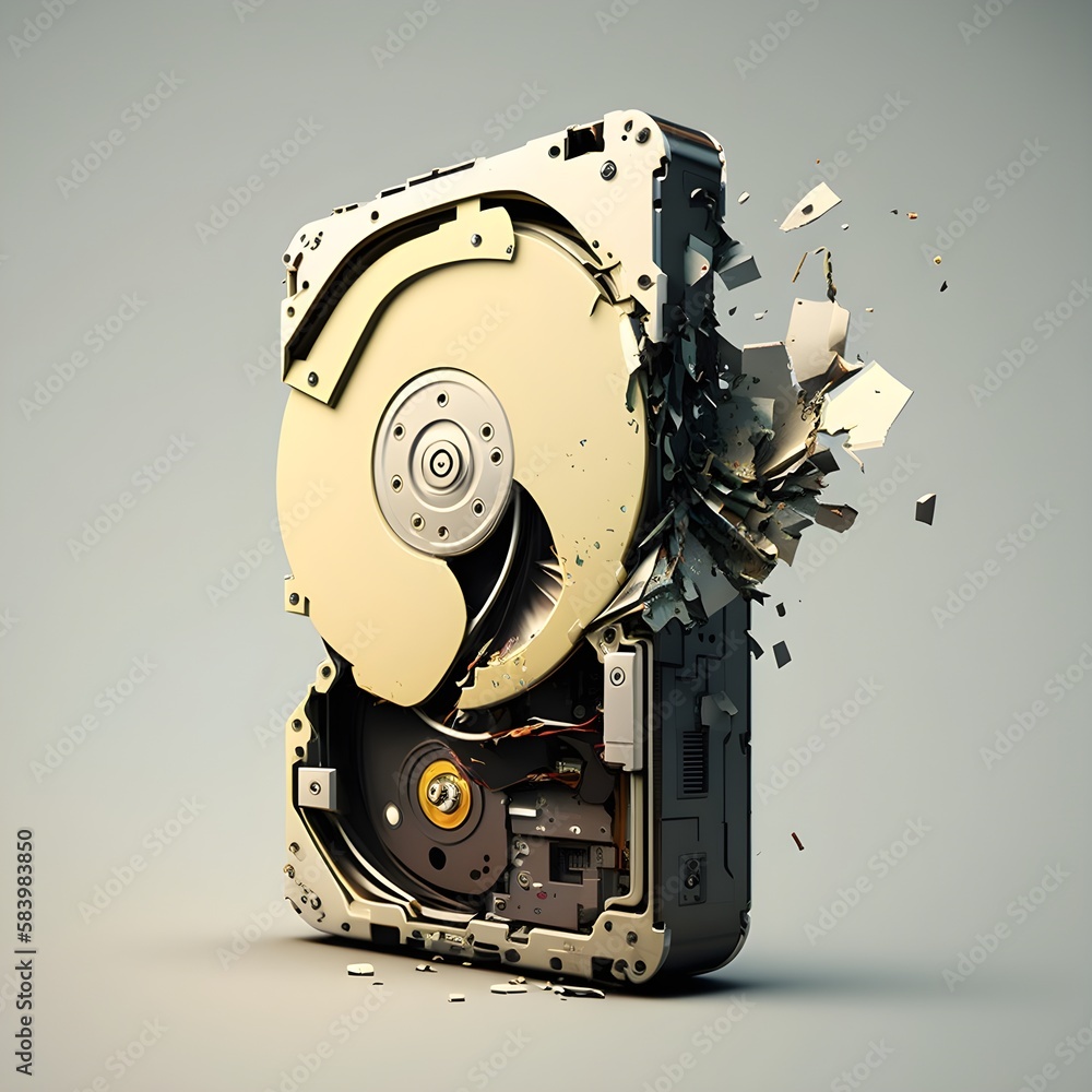 Realistic image of broken Hard disk on seamless white background ...