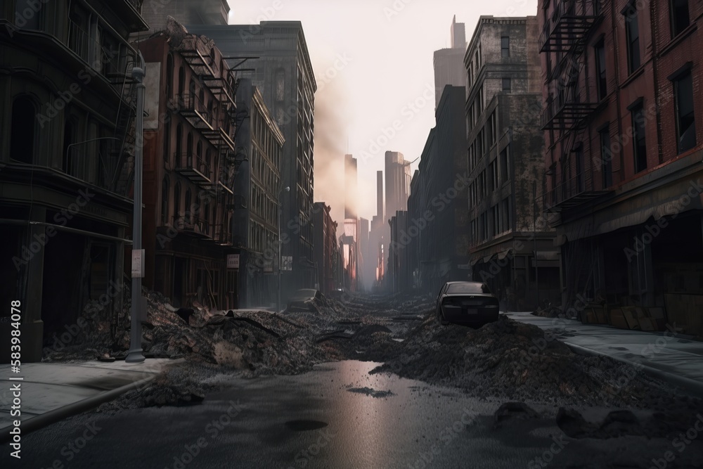 UK streets of London after a military strike. Dramatic scenes of ...