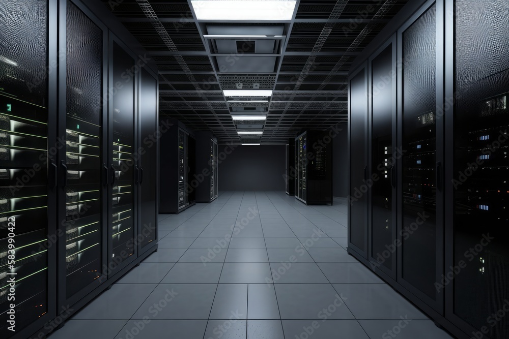 A vast sea of interconnected server racks, powering the digital age ...