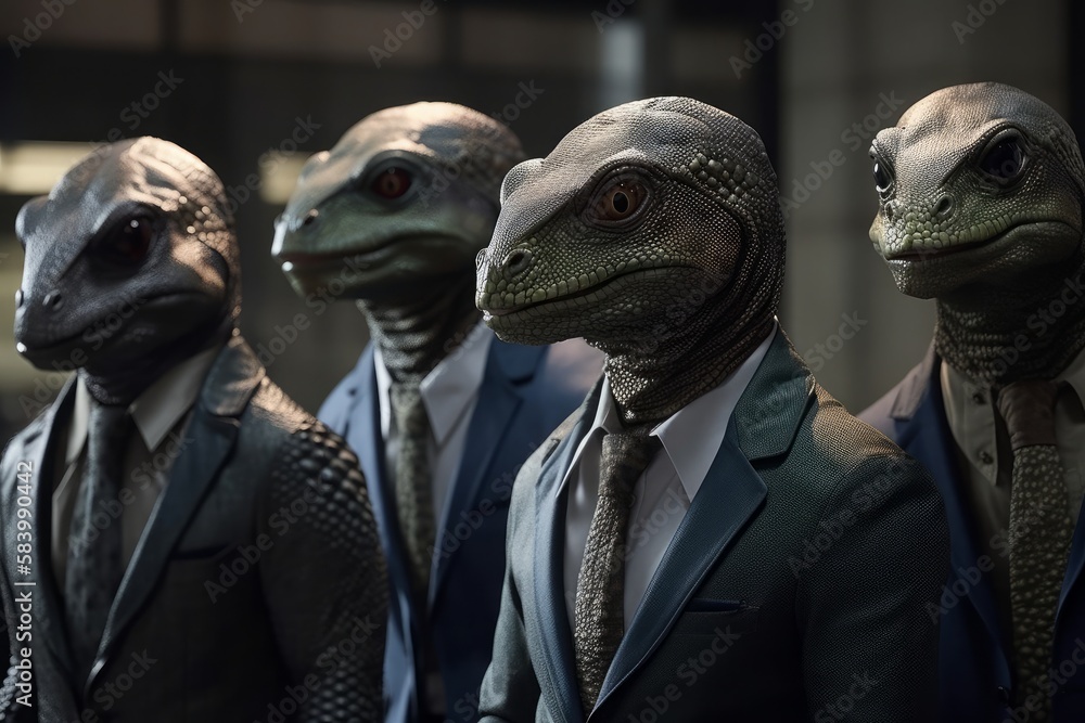 Illustrazione Stock Lizard people dressed in business attire, including ...