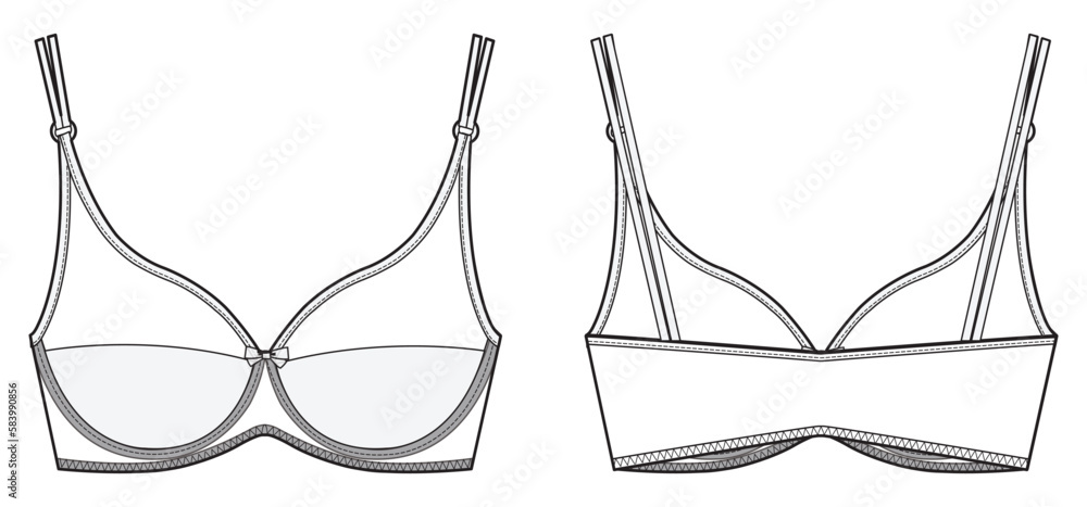Full coverage bra design flat sketch fashion illustration vector ...