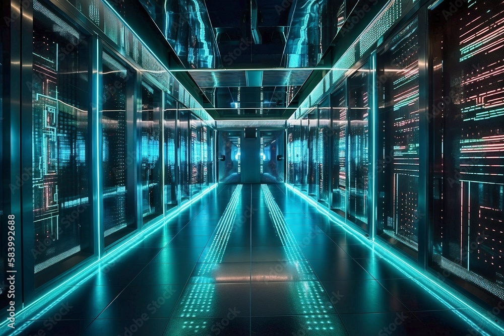 State-of-the-Art Data Center, Mainframes, Rack Servers, LED Lights ...
