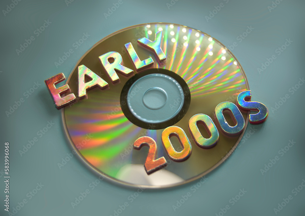 Poster Early 2000s in Metallic 3D Letters on a Compact Disc – Wandbild ...