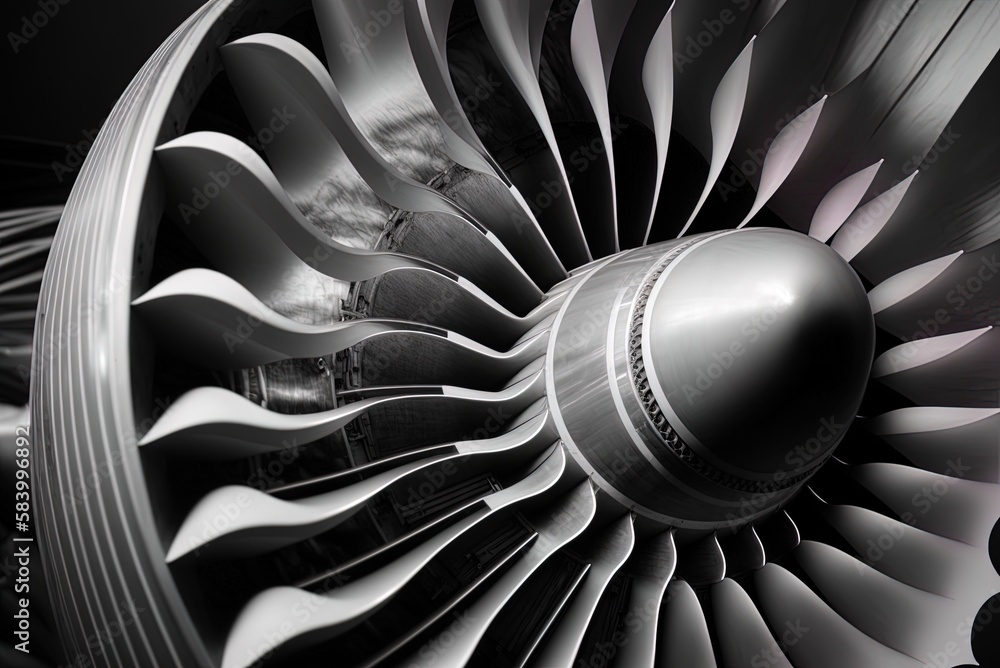 components of an airplane engine: jet blades and a hood edge Generative ...