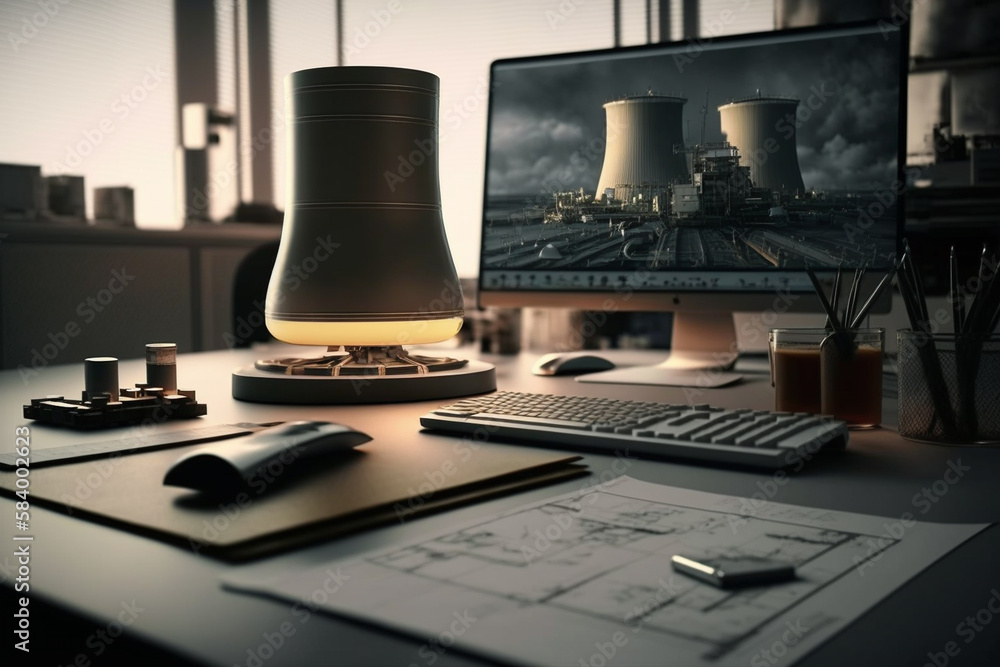 Ilustracja Stock: layout nuclear power plant on the desk in the office ...