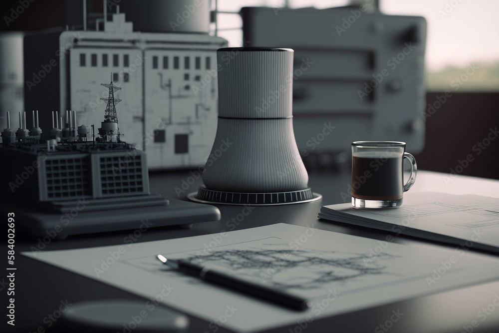 layout nuclear power plant on the desk in the office, created by a ...