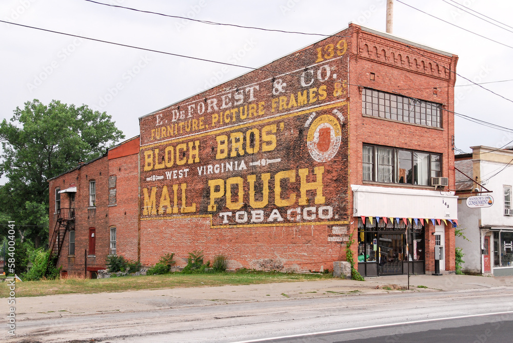 Whitehall, NY, USA: Close-up of three story brick building on Broadway ...