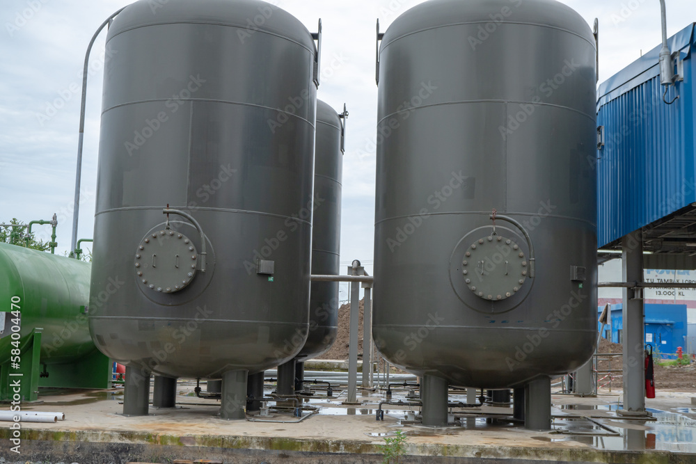 Air receiver tank for air compressor on power plant project. The photo ...