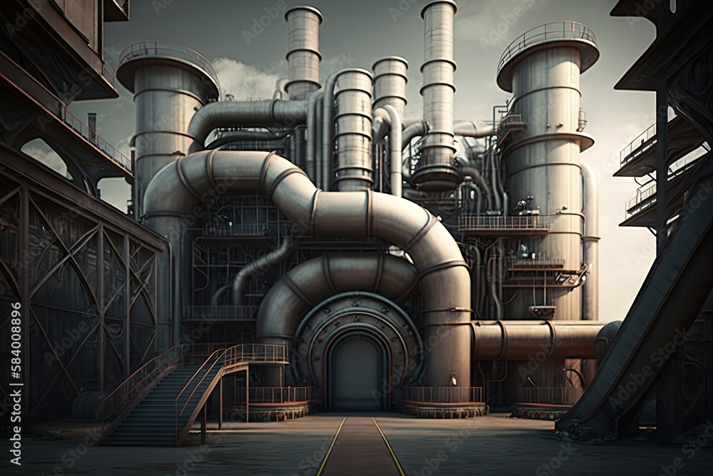 large futuristic factory with pipes and catwalks industrial modern 4.0 ...