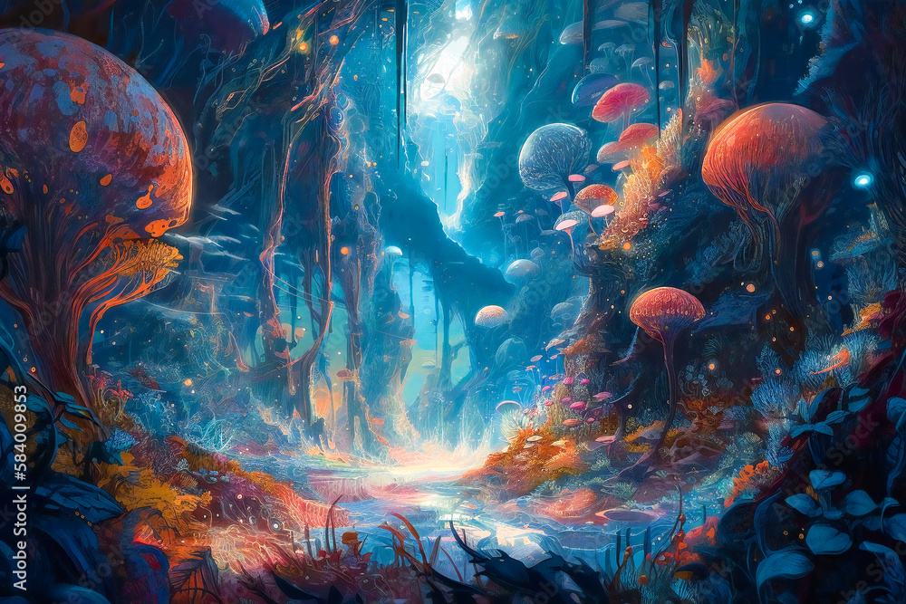 Surreal fantasy landscape on an alien planet. Created with Generative ...