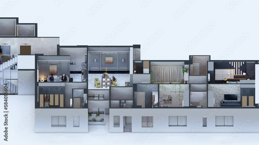 Animated isometric interior design typical house plan of 3 bedroom ...