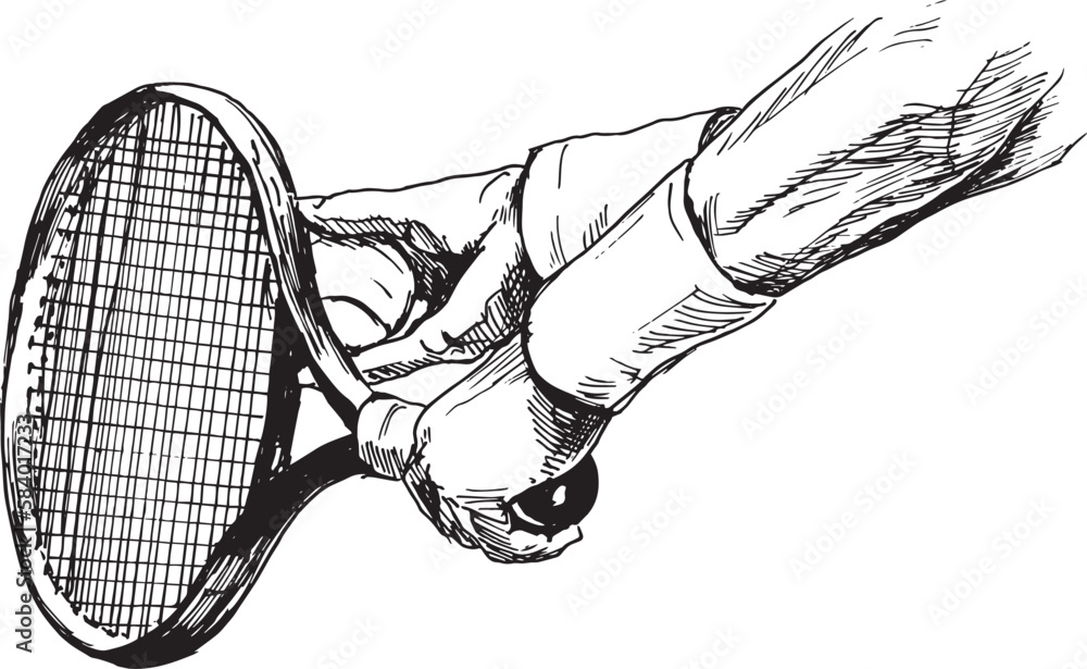 Photo & Art Print Hand drawn sketch of a tennis player's hand. Vector ...
