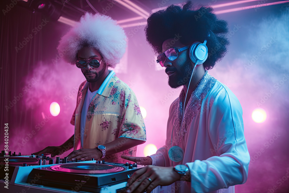 Generative AI Illustration of a group of DJ playing music in a ...