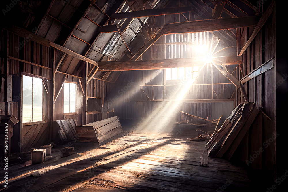 old barn with sun rays from windows. Generative AI, Generative, AI ...