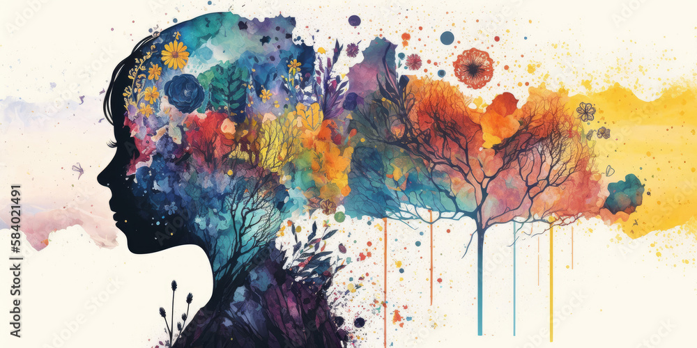 Watercolor meditation and mindfullnes lifestyle concept art, spiritual ...