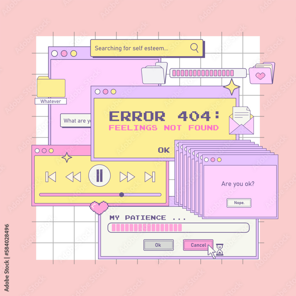 Old computer aesthetic. Cute nostalgic 90s retro post template. Ui ...